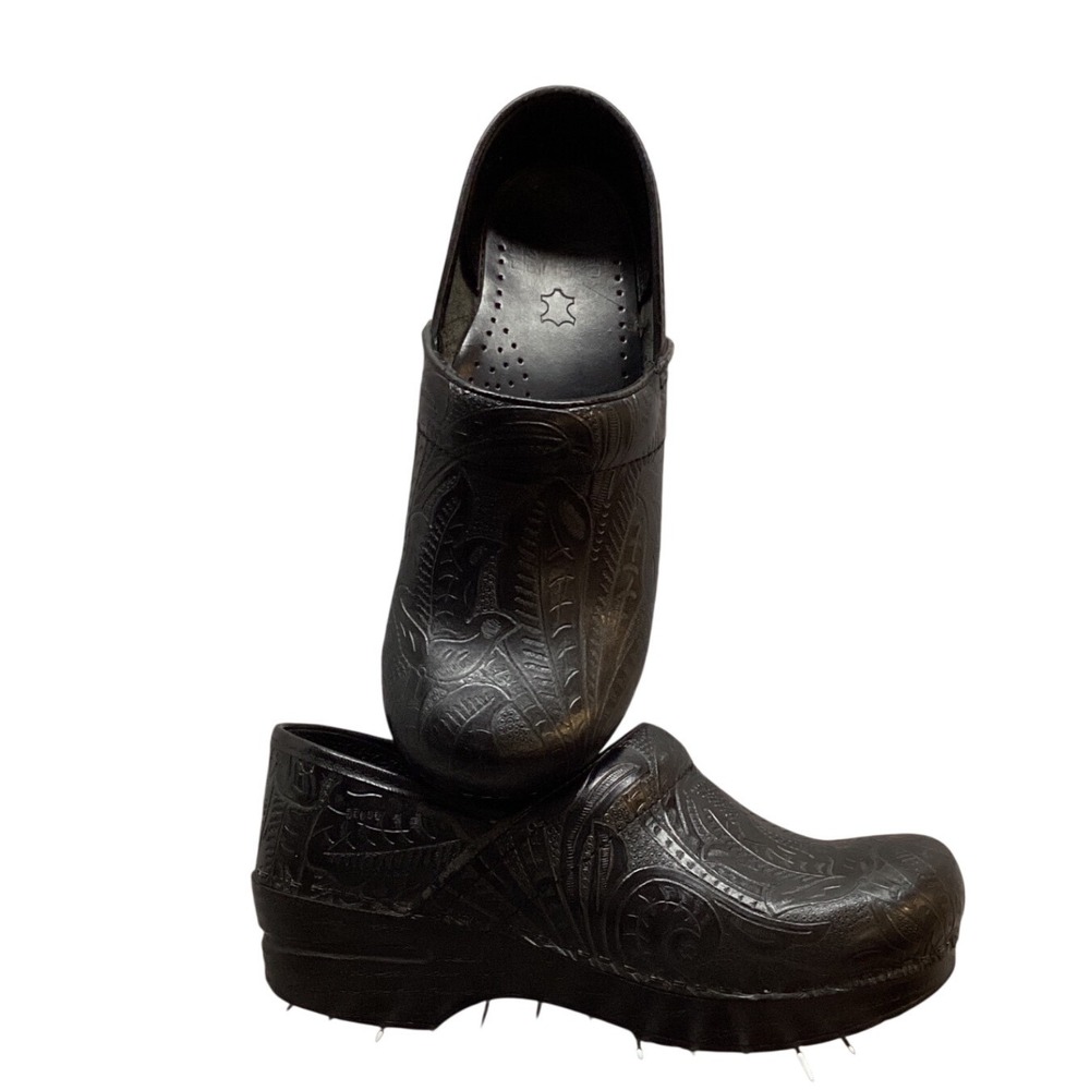 Dansko Black Embossed Leather Clogs Comfort Work Shoe… - Gem